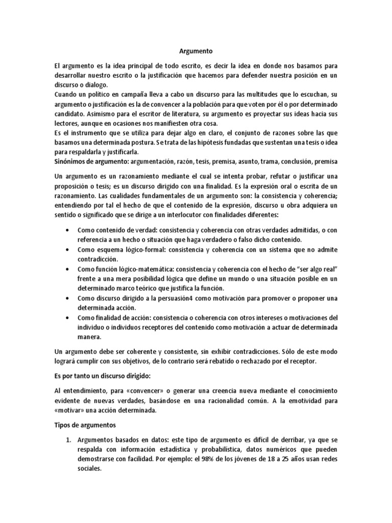 Definición y tipos de argumento | PDF | Argumento | Conceptos psicologicos