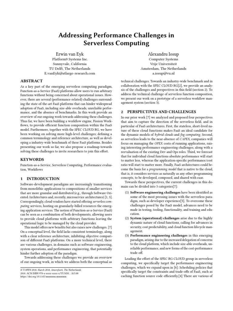 Addressing Performance Challenges in Serverless Computing | PDF | Cloud ...