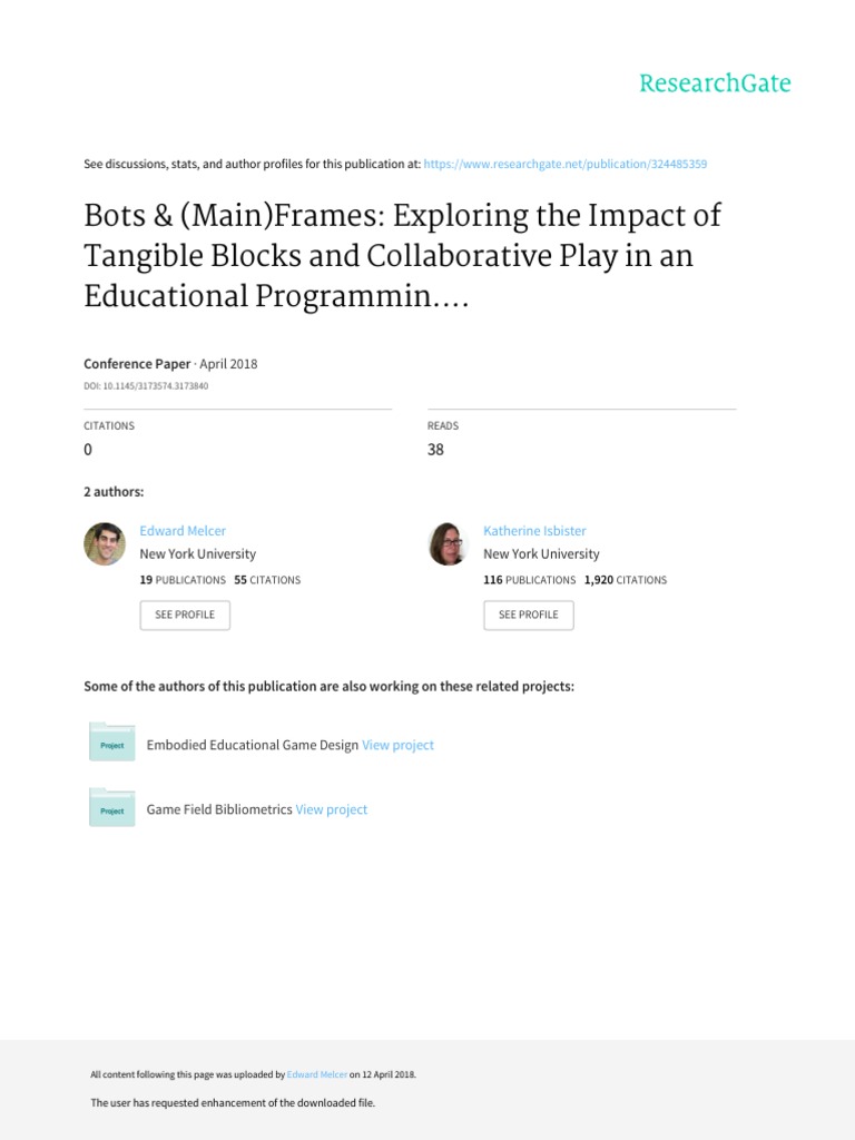 Bots & (Main) Frames - Exploring The Impact of Tangible Blocks and Collaborative Play in An ...