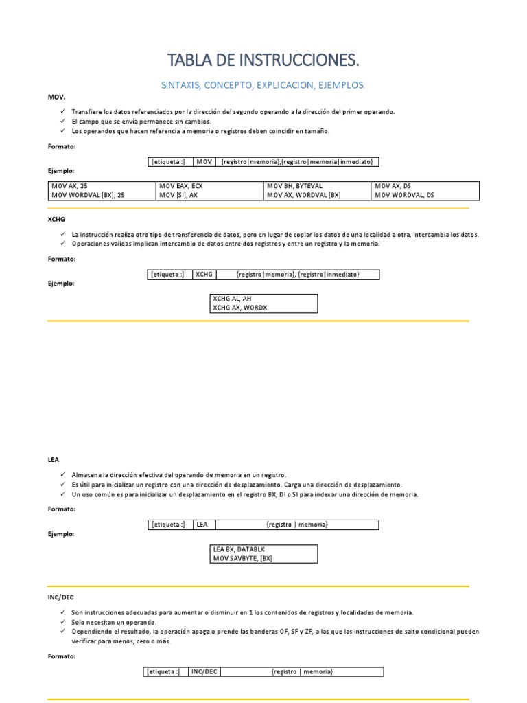 Tabla de Instrucciones | PDF | Almacenamiento de datos de la computadora | Informática