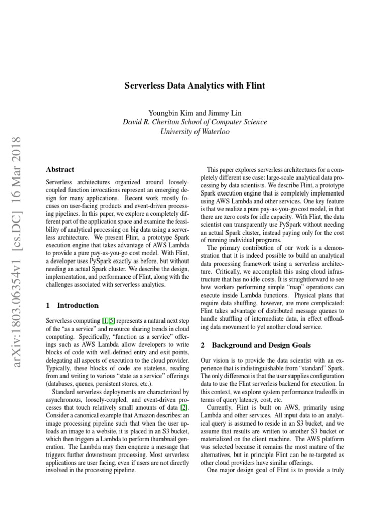 Serverless Data Analytics With Flint | PDF | Apache Spark | Cloud Computing