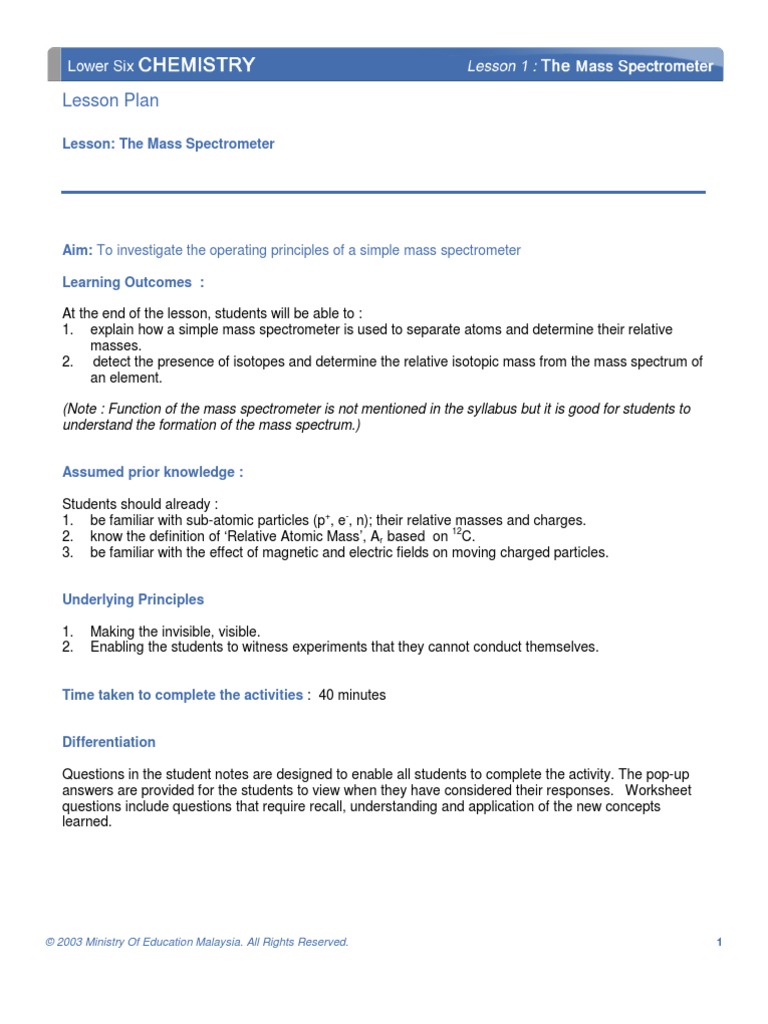 Lesson 1 | PDF | Mass Spectrometry | Atoms