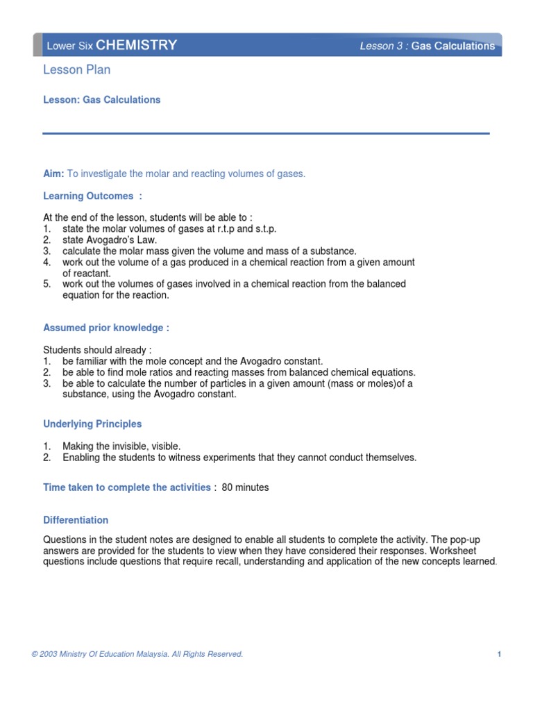 Lesson 3 | PDF | Gases | Mole (Unit)
