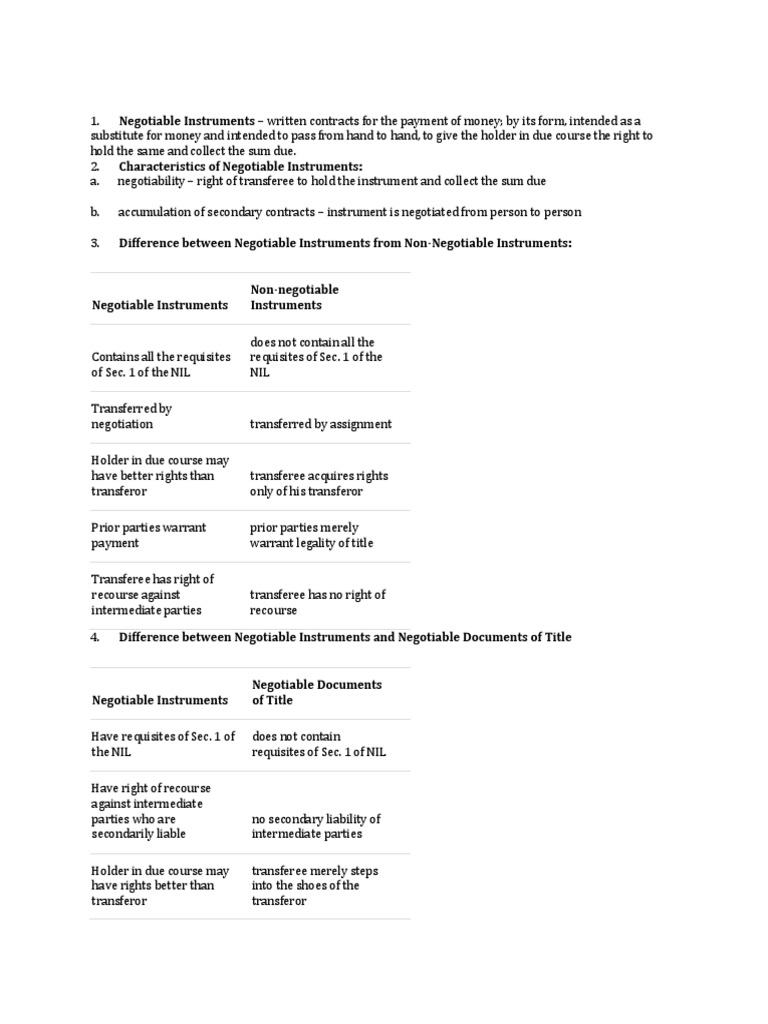 Negotiable Instruments Non-Negotiable Instruments | PDF | Negotiable ...