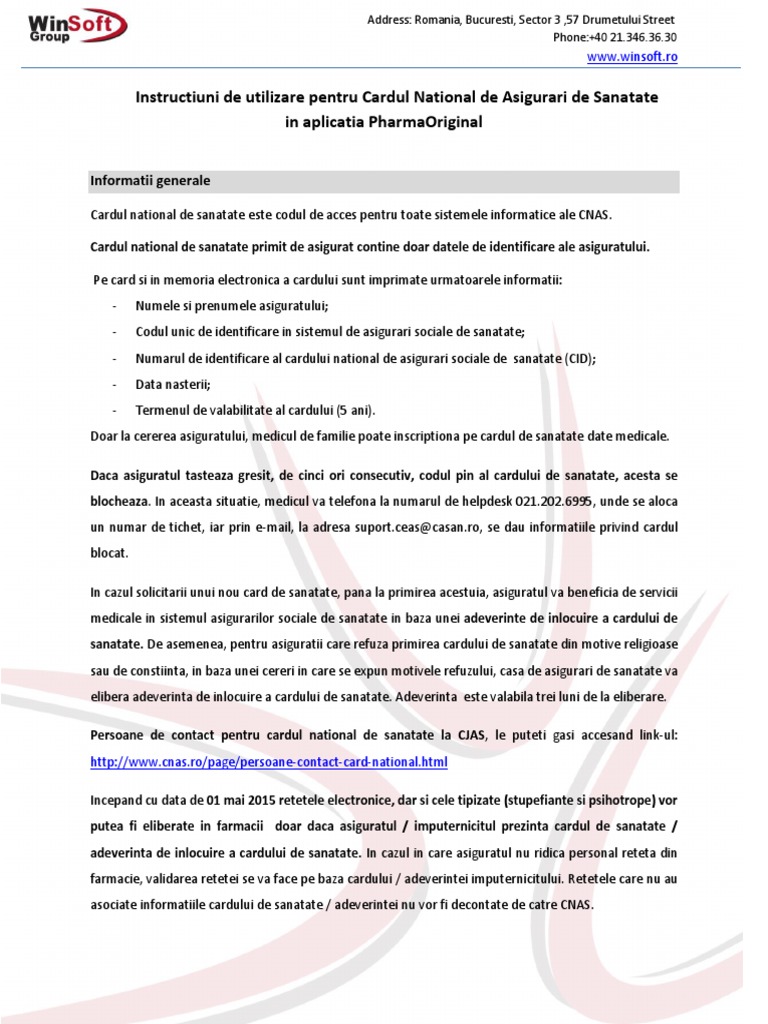 Instructiuni Utilizare CardNationalDeSanatate - v3 | PDF
