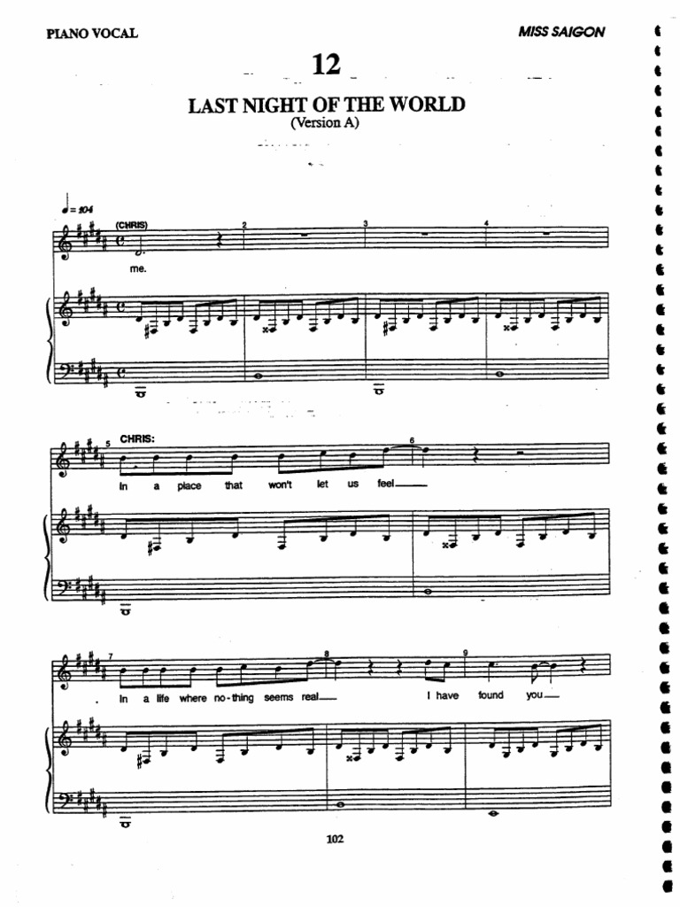 Miss Saigon Last Night of The World Score | PDF