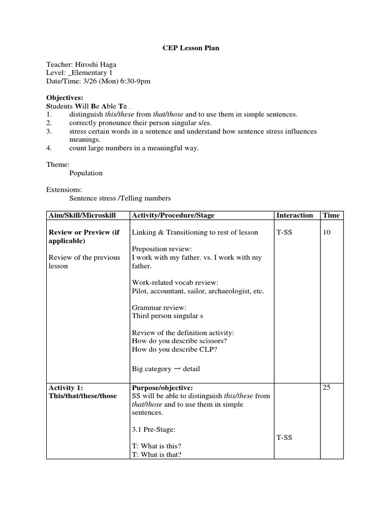 CEP Lesson Plan: That/those and To Use Them in Simple | PDF | Word | Sentence (Linguistics)
