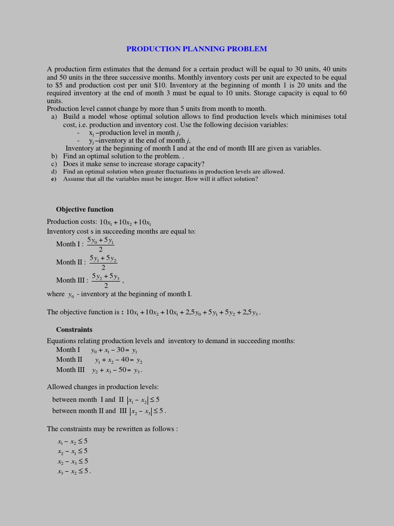 Production Planning Problem | PDF