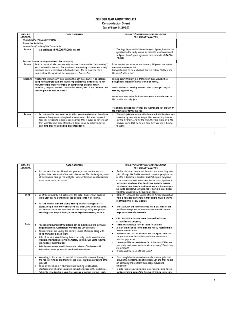 Consolidated Gender Gap Audit Report | PDF | Home Appliance | Economies