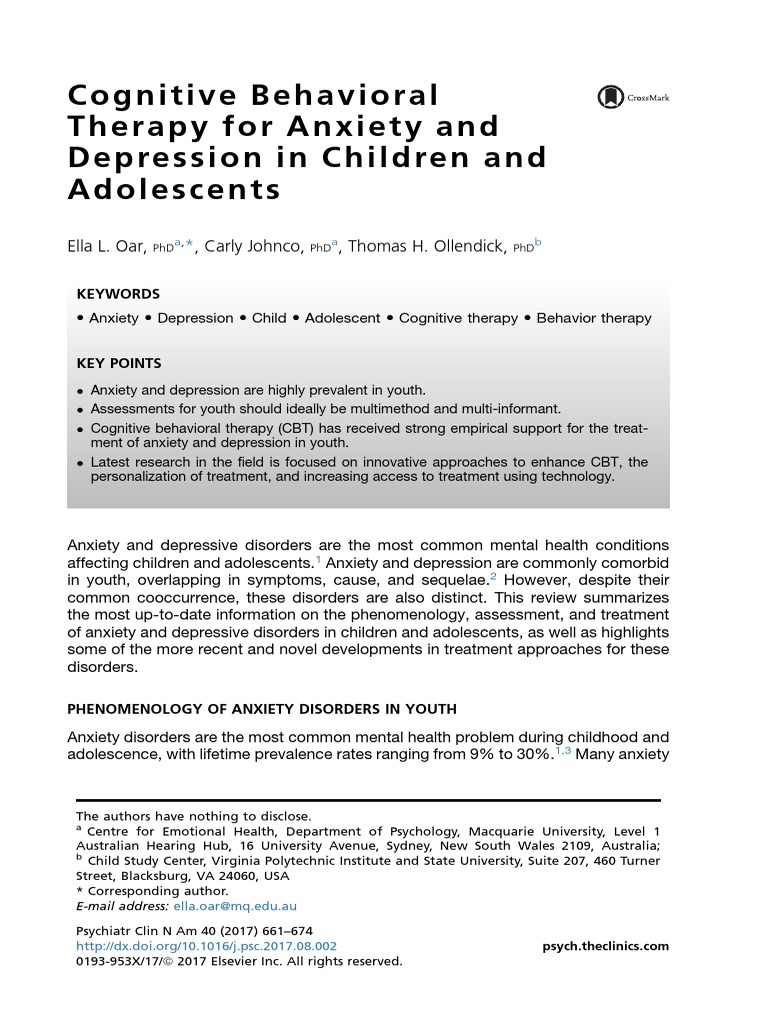 Cognitive Behavioral Therapy For Anxiety and Depression in Children and ...