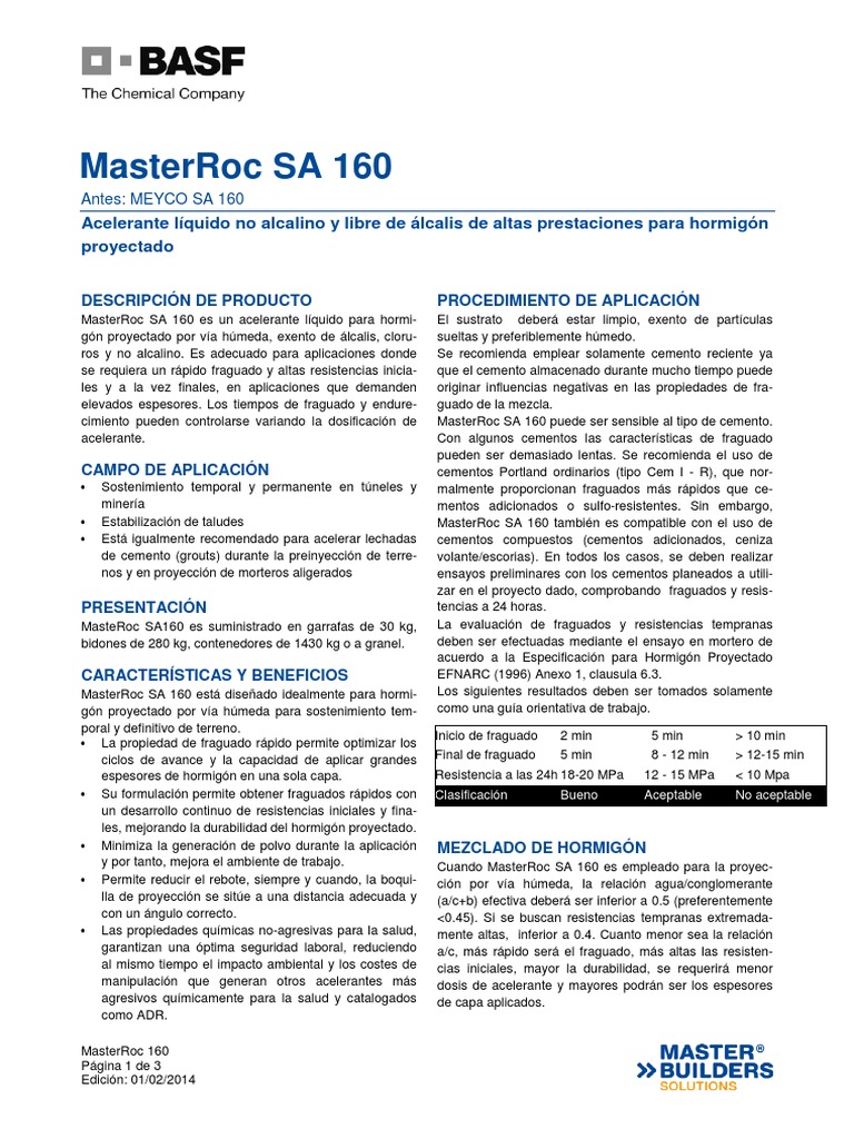 Basf Masterroc Sa 160 | PDF | Cemento | Bomba