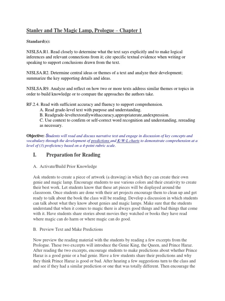 Stanley and The Magic Lamp Guided Reading Lesson Plan | PDF | Reading ...