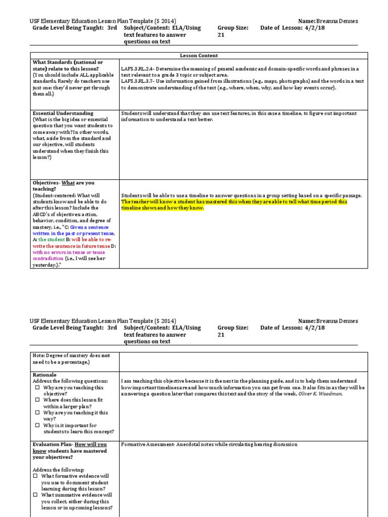 Sup Obv Lesson Plan 3 | PDF | Lesson Plan | Lesson