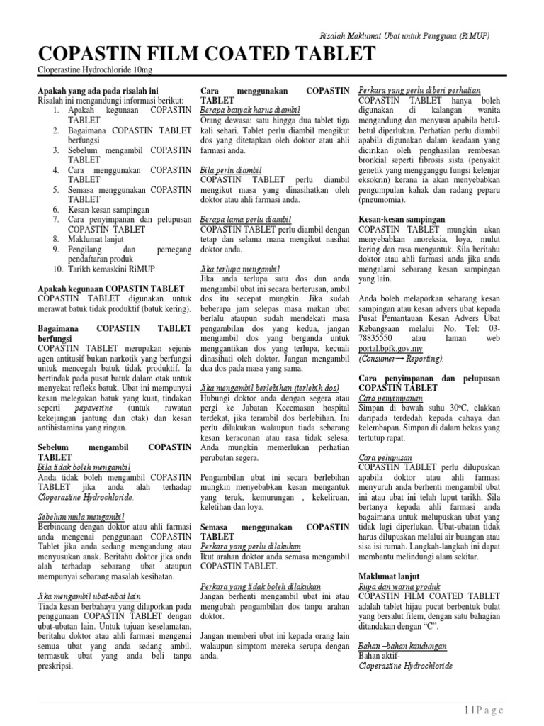Copastin Film Coated Tablet 10mg (Cloperastine) YSP Industries (M) Sdn ...