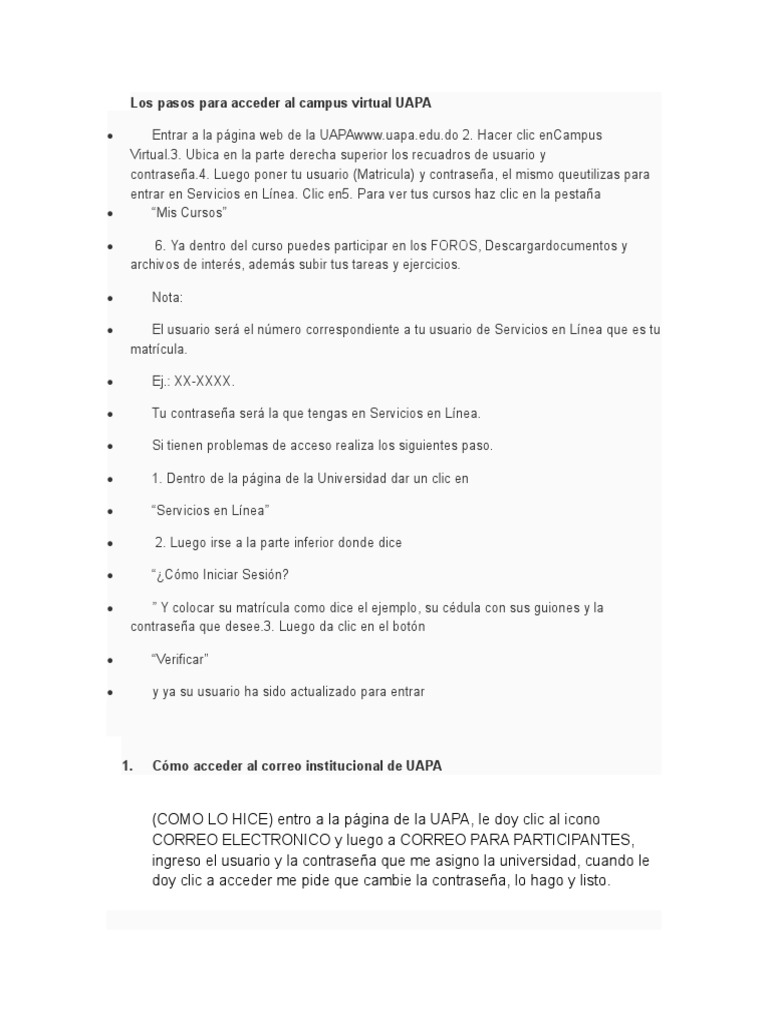 Los Pasos para Acceder Al Campus Virtual UAPA | PDF | Point and Click ...
