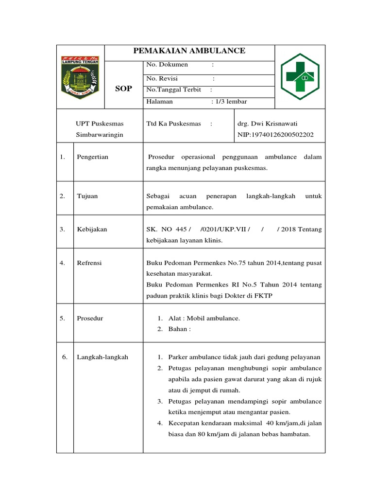 Sop Pemakaian Ambulance | PDF