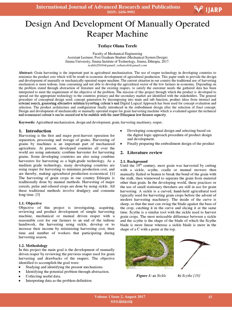 Manual and Mechanical Reaper Design | PDF | Bearing (Mechanical) | Harvest