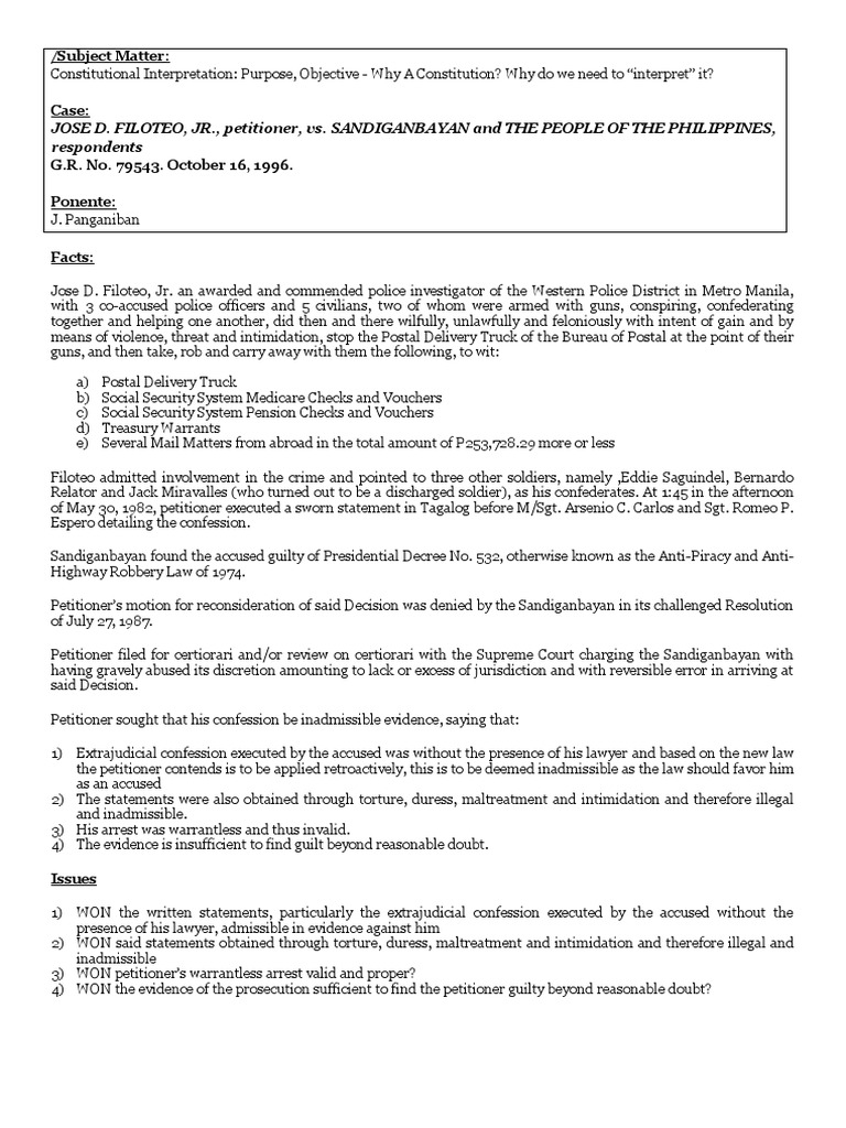 Filoteo Jr. vs. Sandiganbayan Ruling | PDF | Ex Post Facto Law | Torture