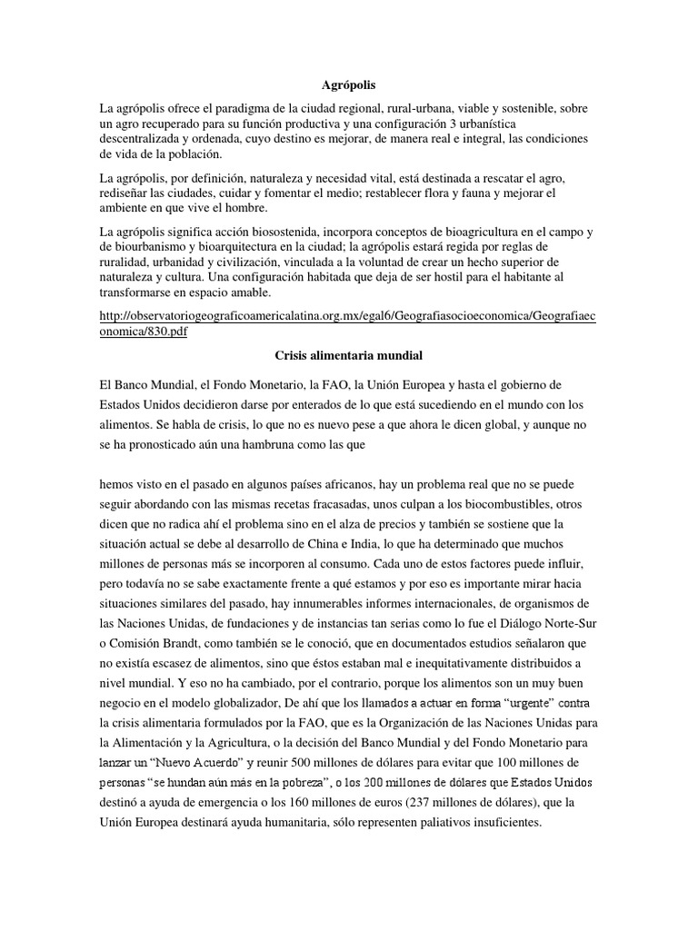 Agrópolis | PDF | Organización de Comida y Agricultura | Alimentos