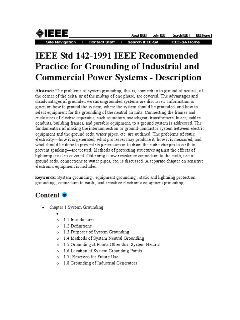 Summary IEEE STD 142-1991 | PDF | Force | Electricity
