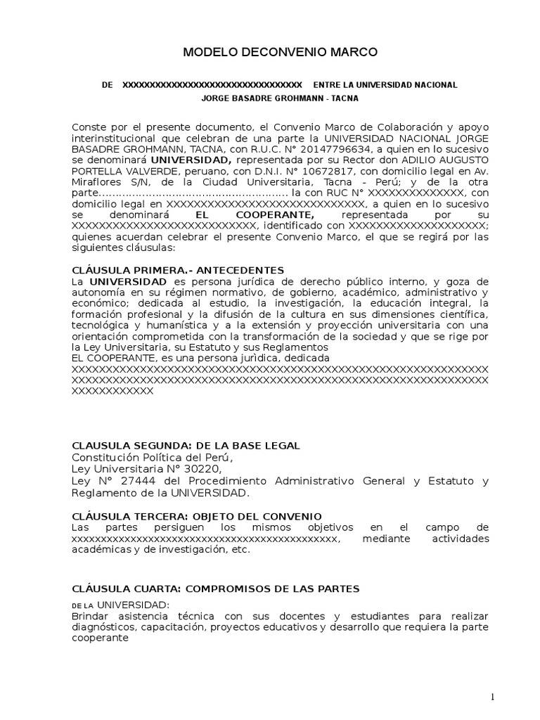 Modelo de Convenio Marco en Word | PDF | Universidad | Perú