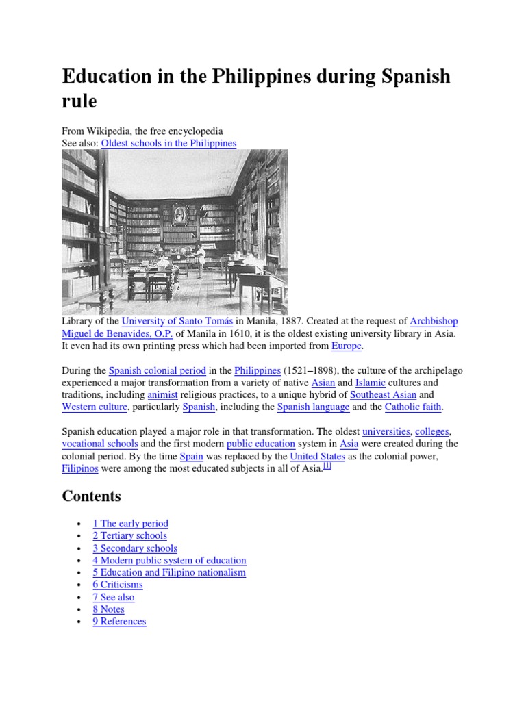 Education in The Philippines During Spanish Rule | PDF | Wikipedia ...