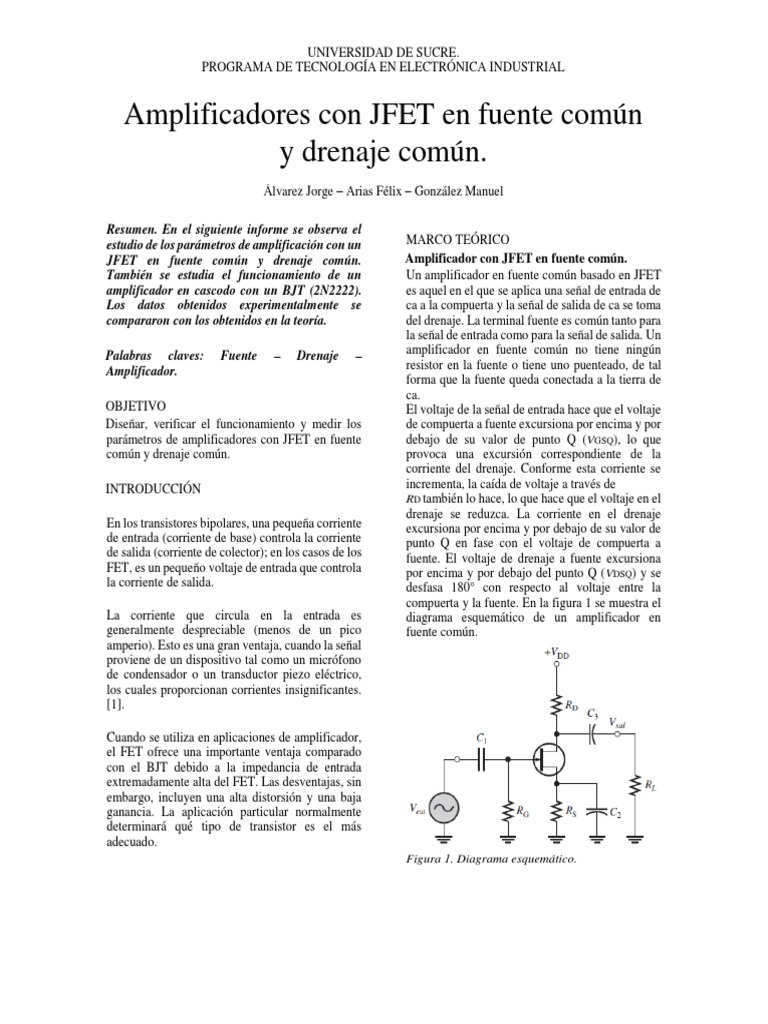 Informe de Amplificador Basado en JFET | PDF | Amplificador | Transistor
