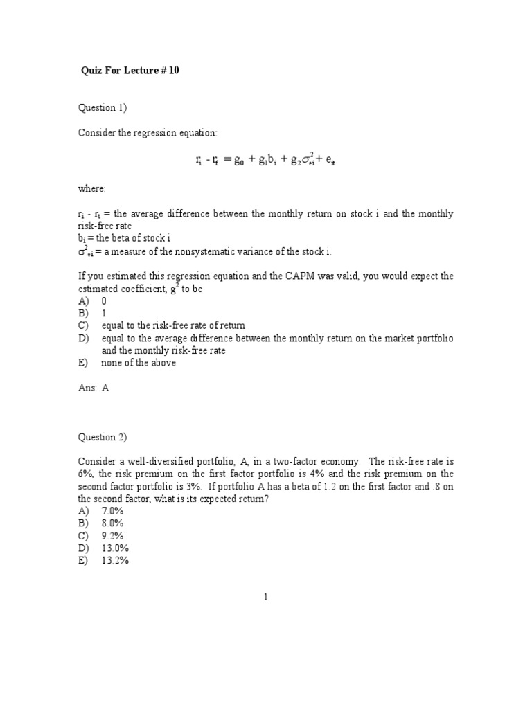 Finance Quiz: Advanced Concepts | PDF | Finance & Money Management ...