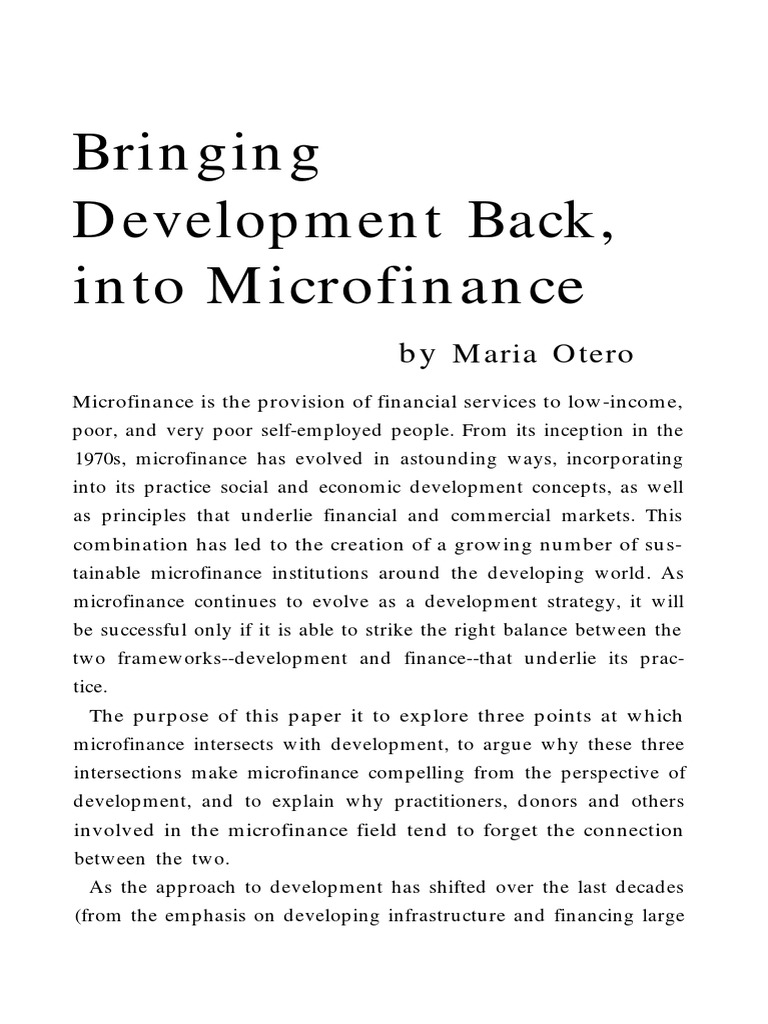 Bringing Development Back into Microfinance: Exploring the ...
