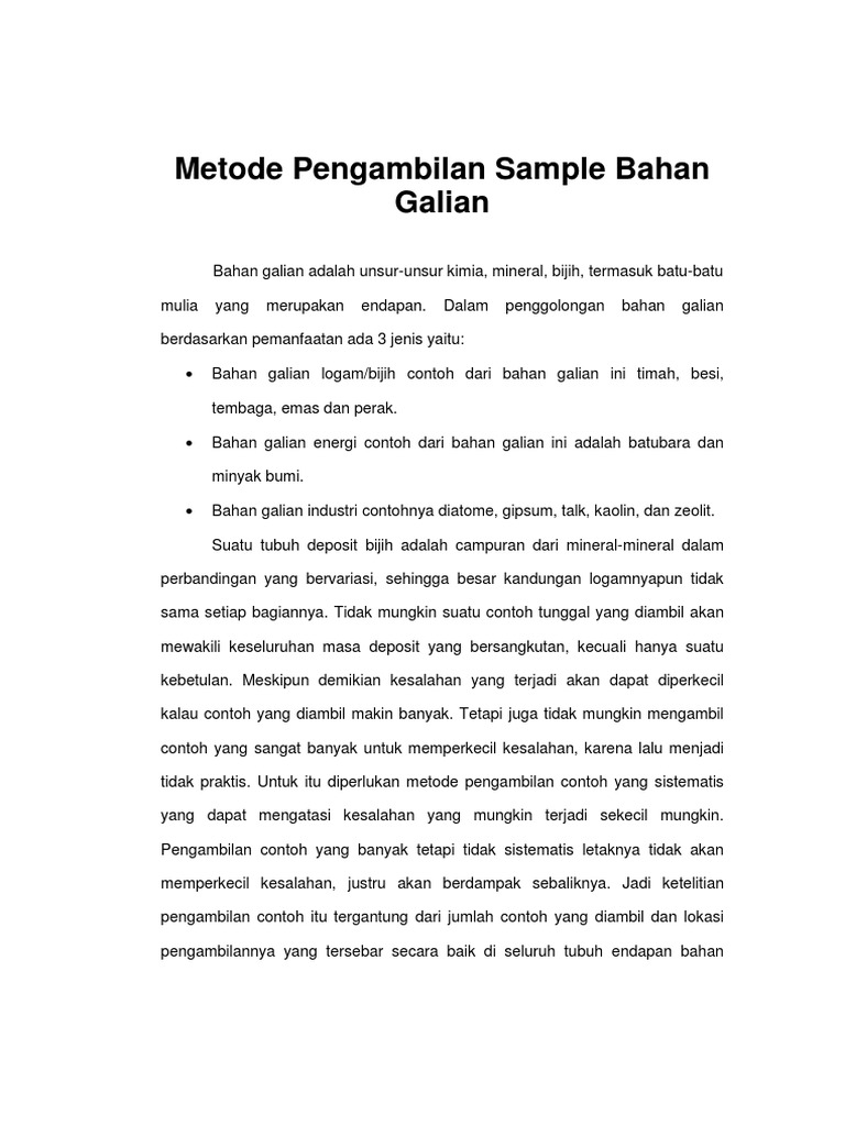 Metode Pengambilan Sample Bahan Galian. | PDF