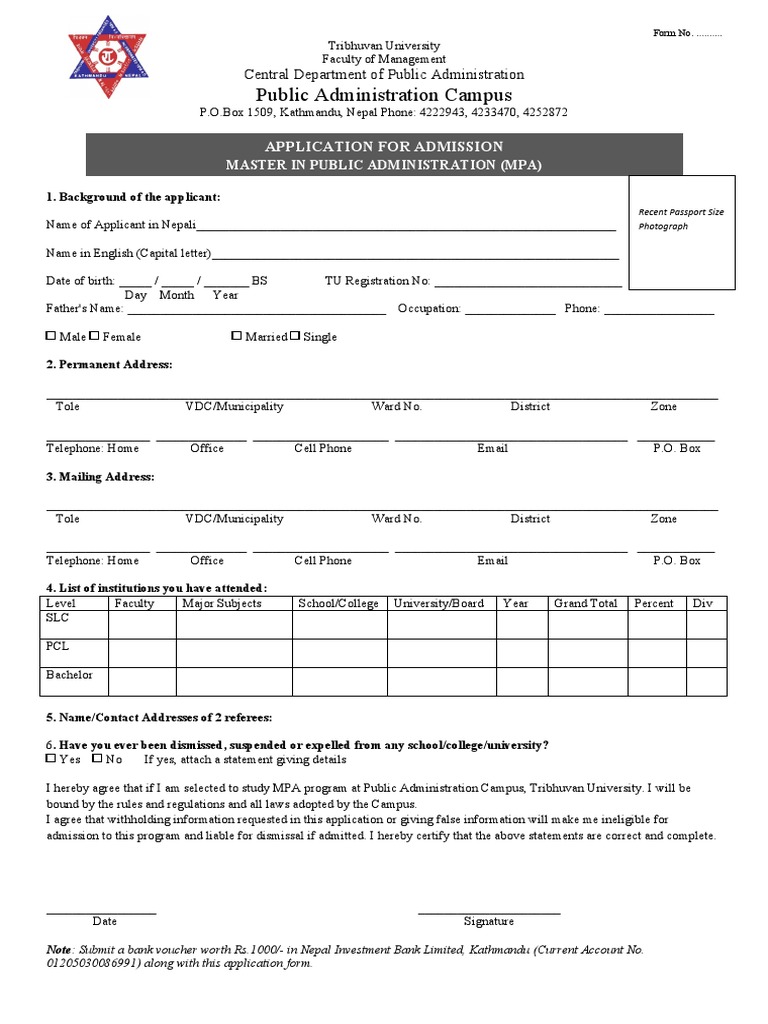 Mpa Admission Form | PDF | Government | Business