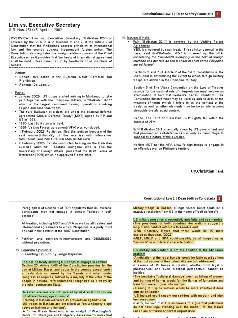 Lim v. Executive Secretary Overview | PDF | Treaty | United States ...