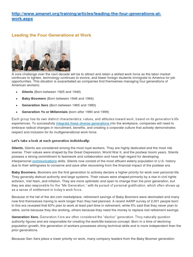 Leading The Four Generations at Work | PDF | Millennials | Mentorship