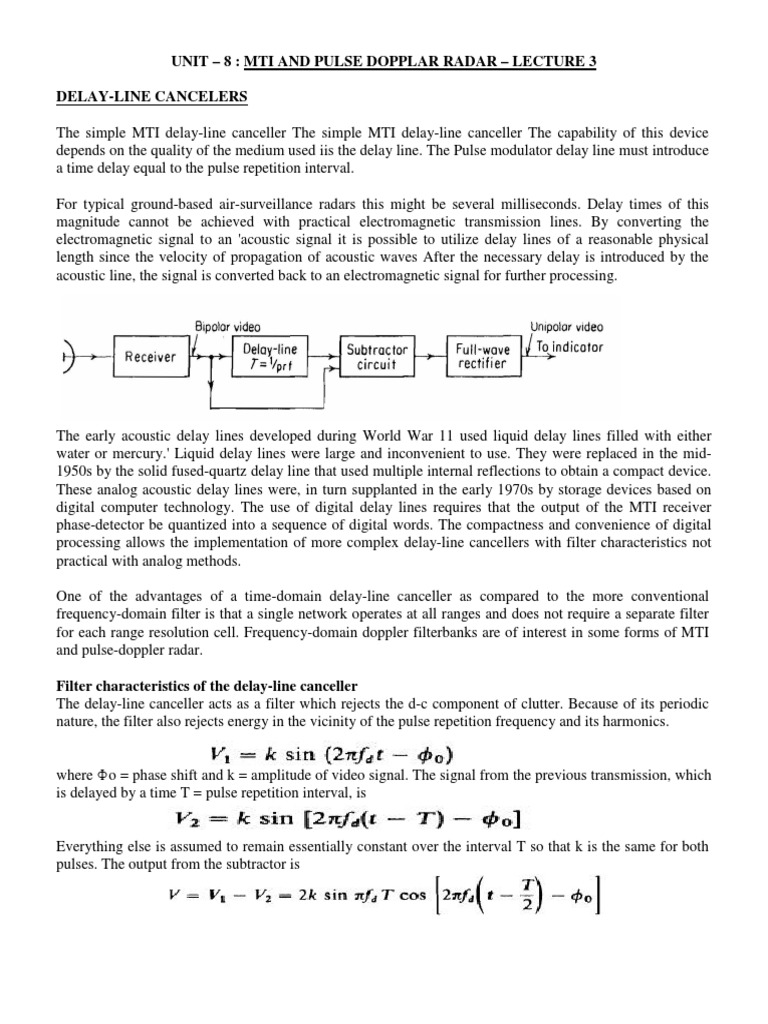 U8 L3 Delay Line Cancellers | PDF | Radar | Filter (Signal Processing)