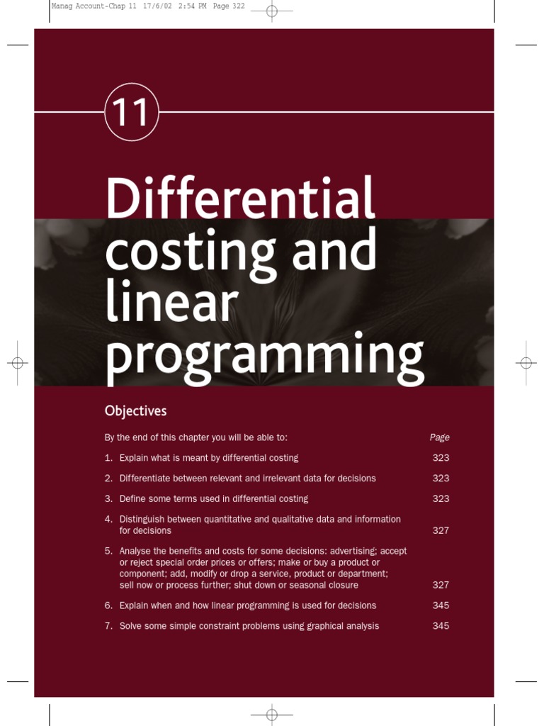 Differential Costing and Linear Programming: Objectives | PDF | Cost | Sole Proprietorship