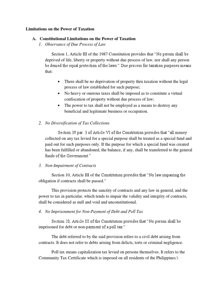 Constitutional Limits on Taxation Power | PDF | Taxation In The United ...