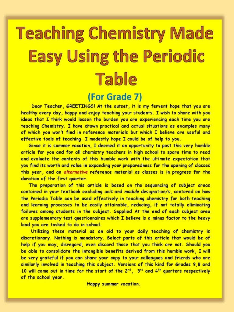 Teaching Chemistry Made Easy Using The Periodic Table | PDF | Solution ...