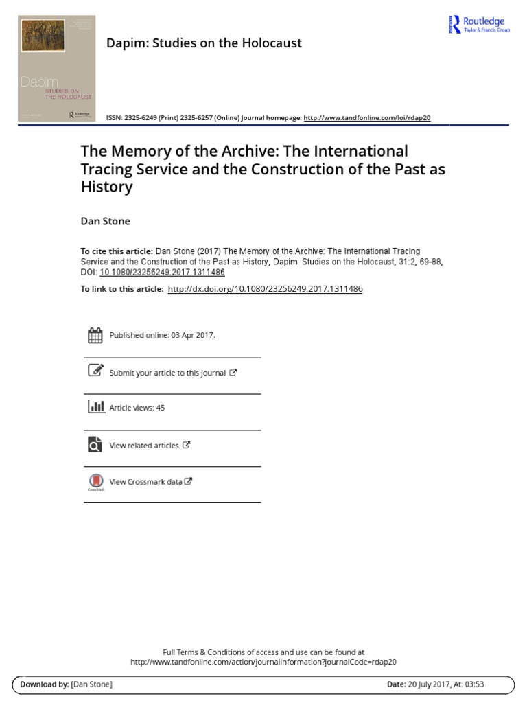 Dan Stone The Memory of The Archive. The International Tracing Service ...