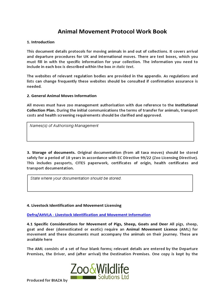 Animal Movements Workbook | PDF | Cites | Veterinary Medicine