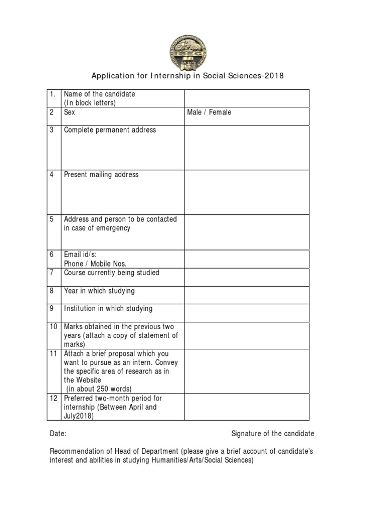 Social Sciences Internship Application 2018 | PDF | Career & Growth
