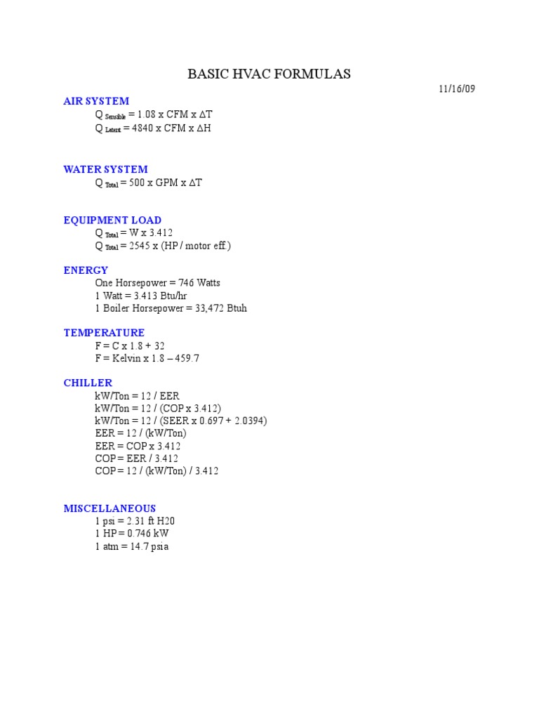 Essential HVAC Formulas and Conversions | PDF