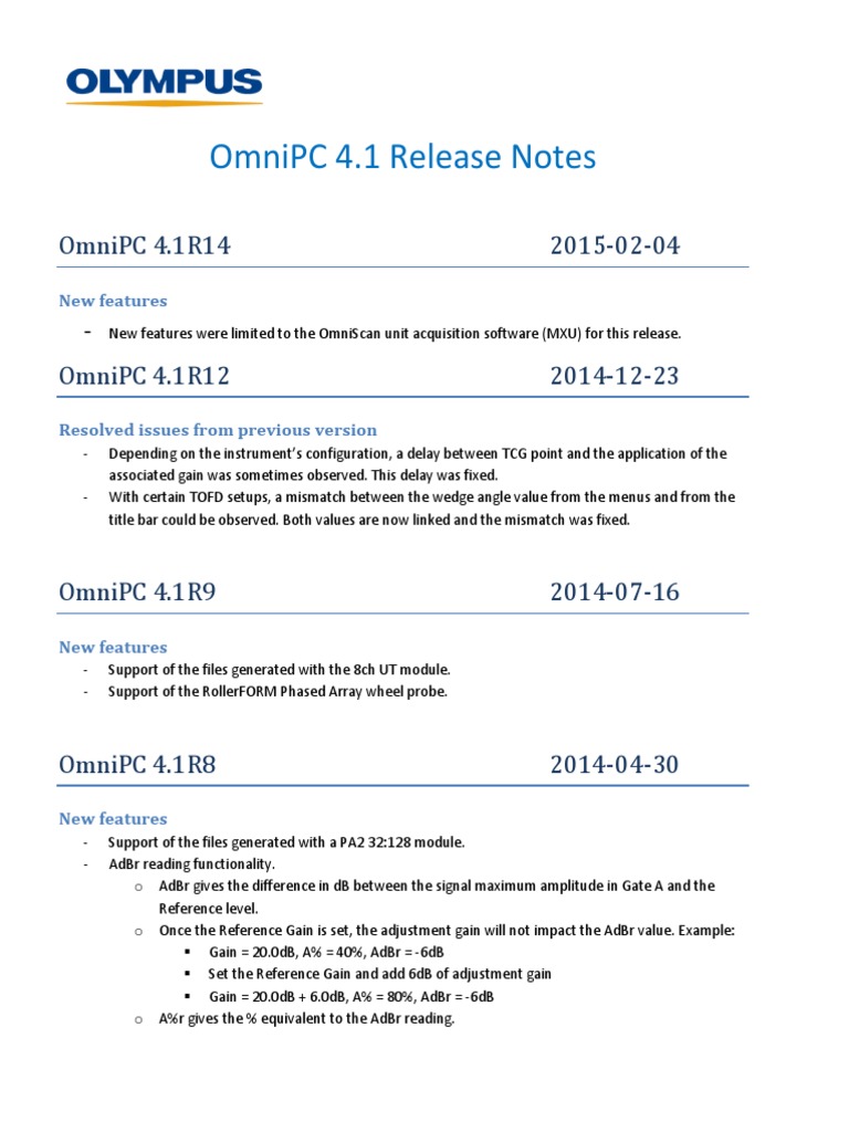 ReleaseNote OmniPC 4.1 | PDF | Amplitude | Computer File