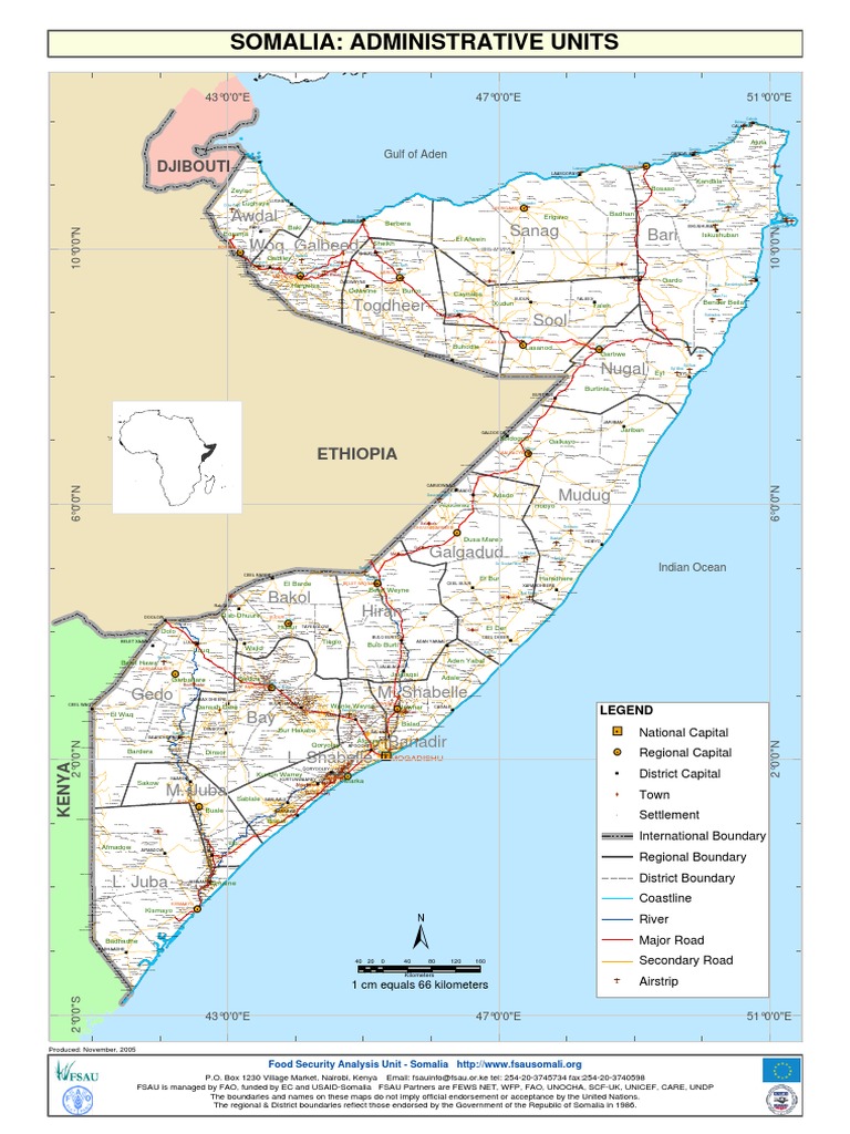 Somalia Administrative Units With Villages, Somali Geography ...