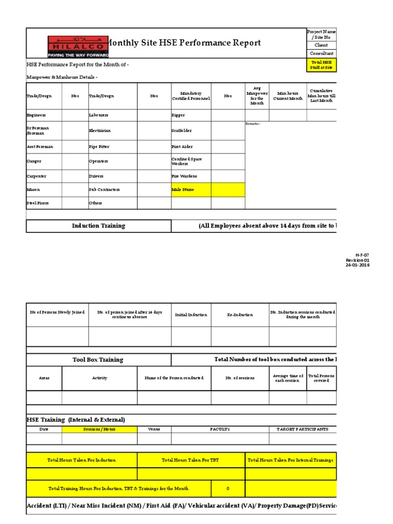 H-F-07 EHS Monthly Performance Report REV#01 | PDF | Waste Management ...