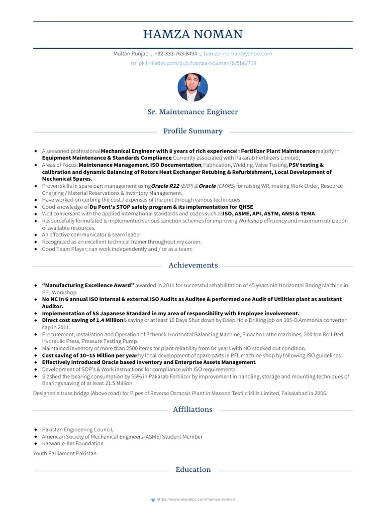 Hamza Noman Visualcv Resume | PDF | Pump | Machines