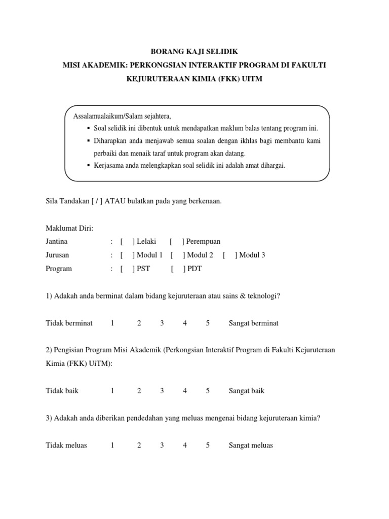 Contoh Borang Kaji Selidik | PDF