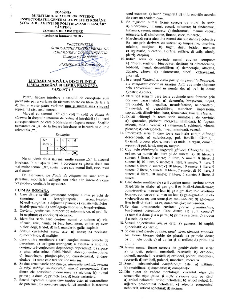 Test Grila FraNCEZA | PDF