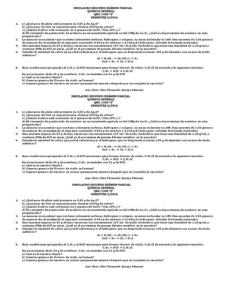 Simulacro 2P | PDF | Ácido clorhídrico | Aluminio