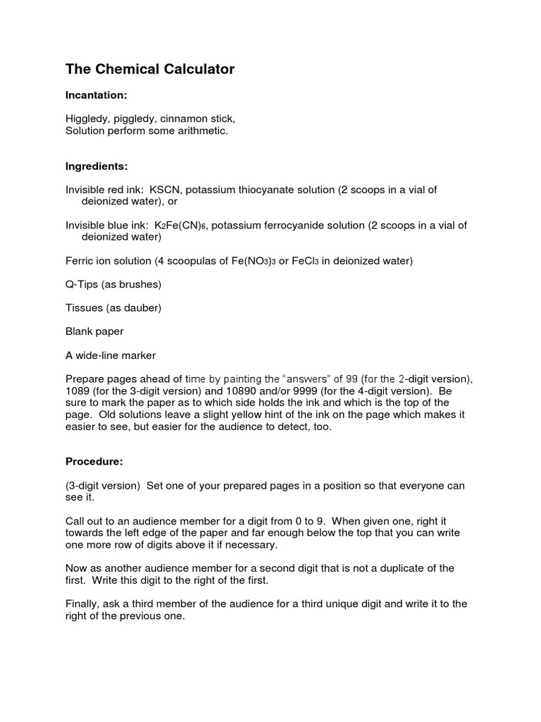 The Chemical Calculator | PDF | Subtraction | Teaching Mathematics