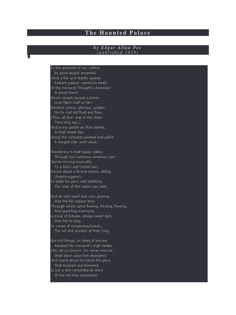 The Haunted Palace: by Edgar Allan Poe | PDF
